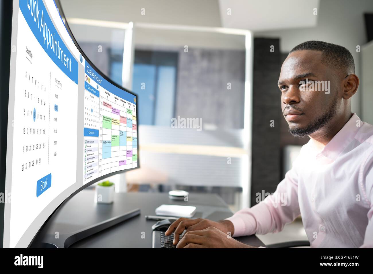 Business Man Using Calendar Agenda Schedule On Computer Screen Stock ...