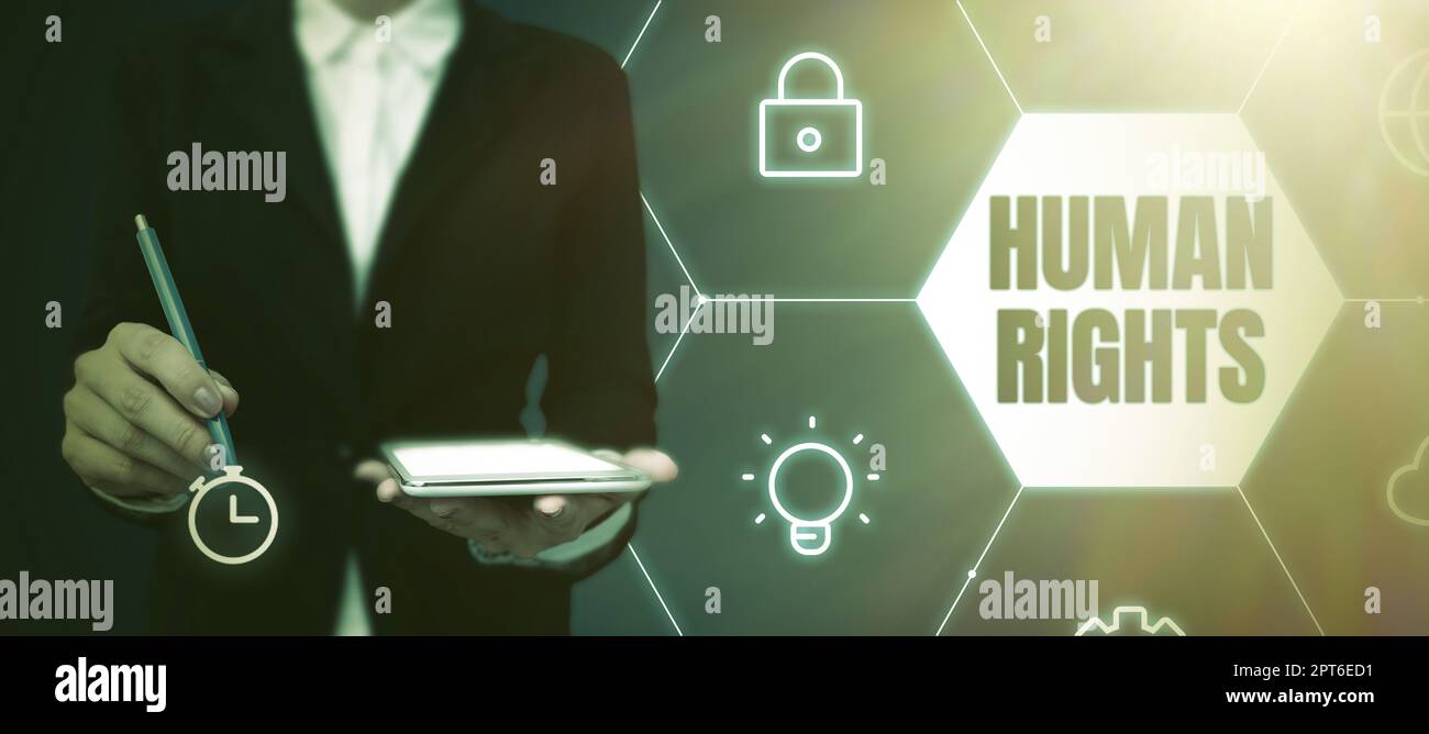 Sign displaying Human Rights, Business showcase Moral Principles ...