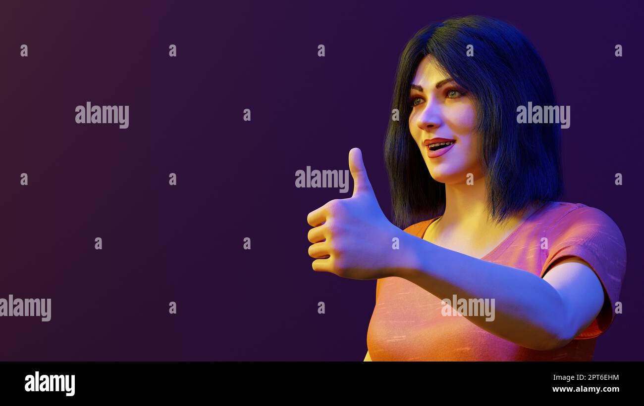 cartoon woman with cool attitude thumb up for congratulations yes ...