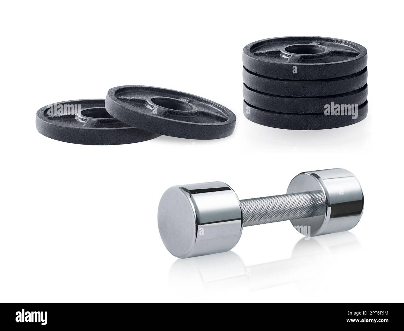 The metal dumbbell and weights isolated on white background Stock Photo - Alamy