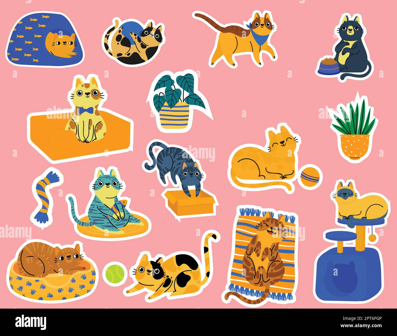 Draw collection stickers funny cats doodle cartoon style Stock Vector ...