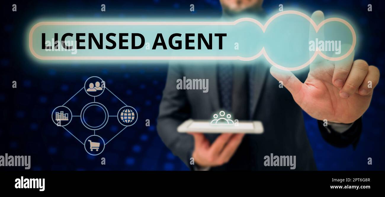 Text caption presenting Licensed Agent, Business concept Authorized and ...
