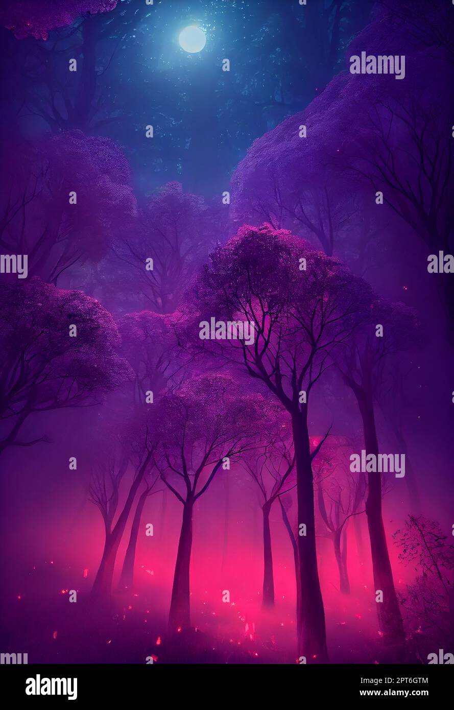 Magical view into an infrared forest. 3D illustration background Stock ...
