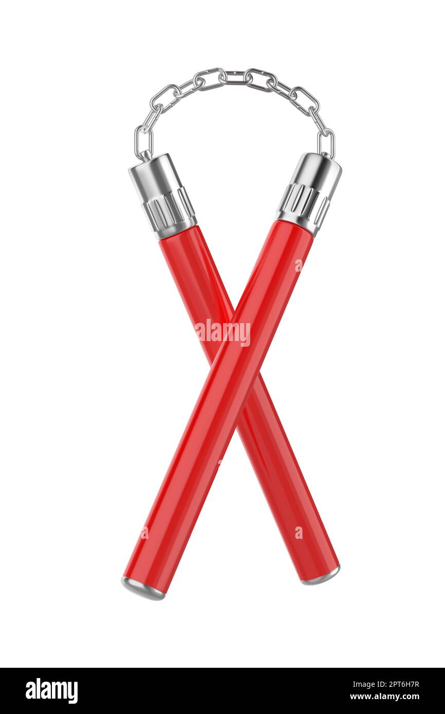 Red nunchaku isolated on white background Stock Photo - Alamy