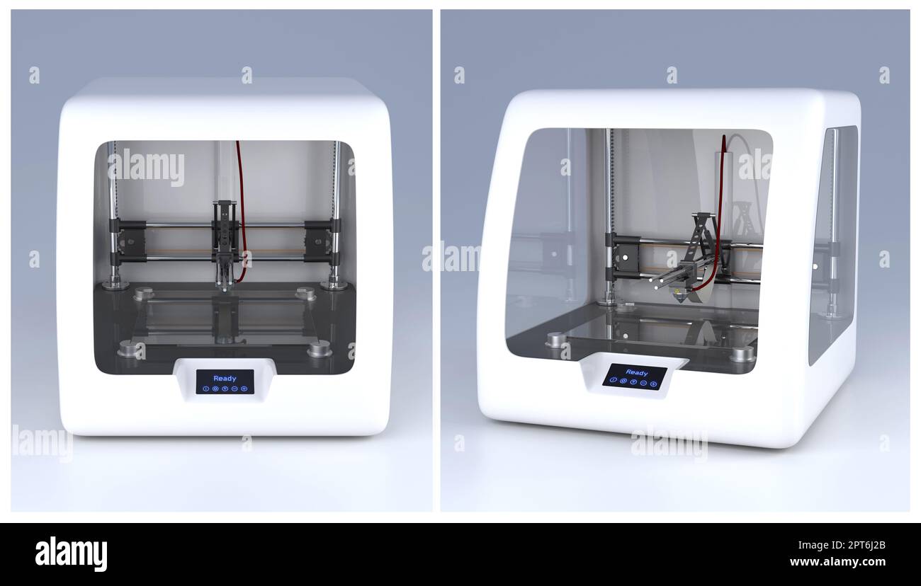 3D printer model. Professional prototype device on grey background ...