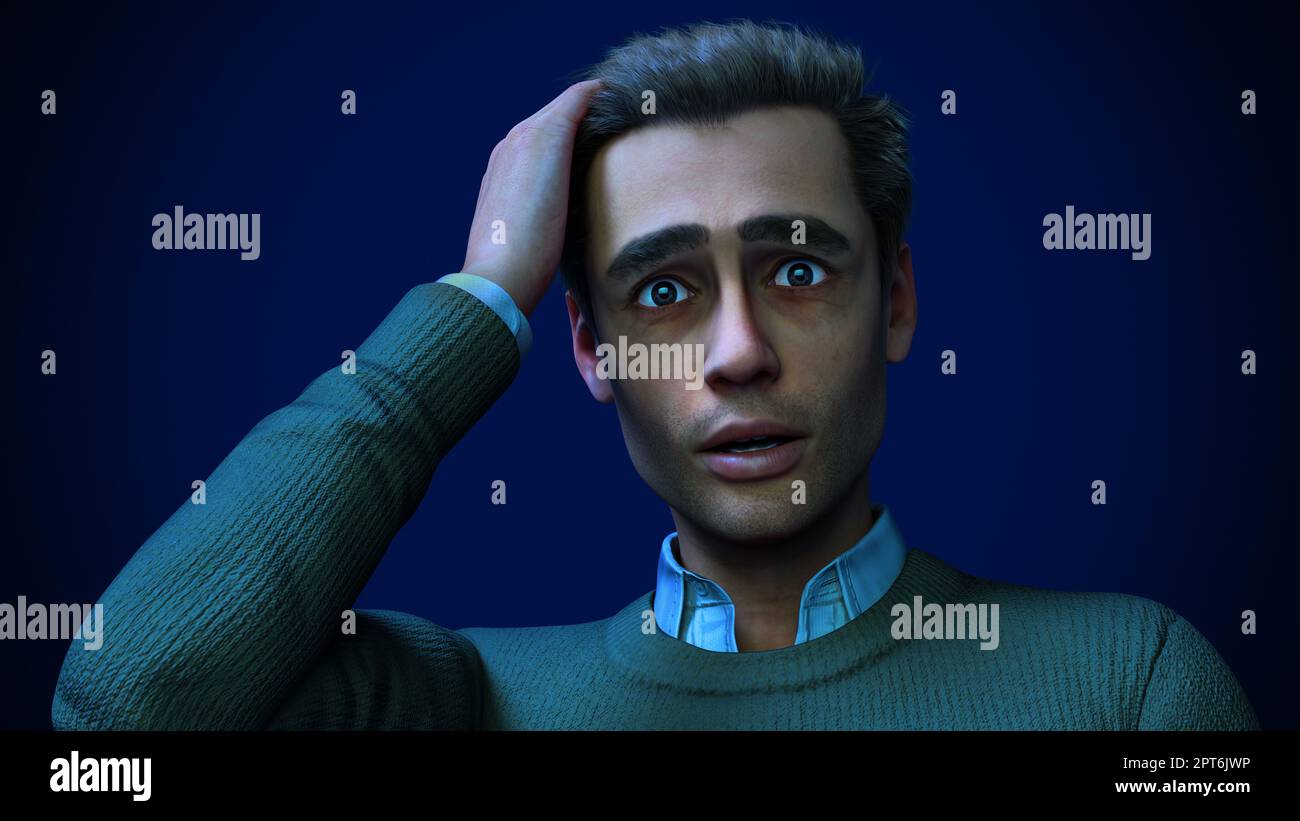 fear emotion scared man holding his head stress problem crisis worried ...