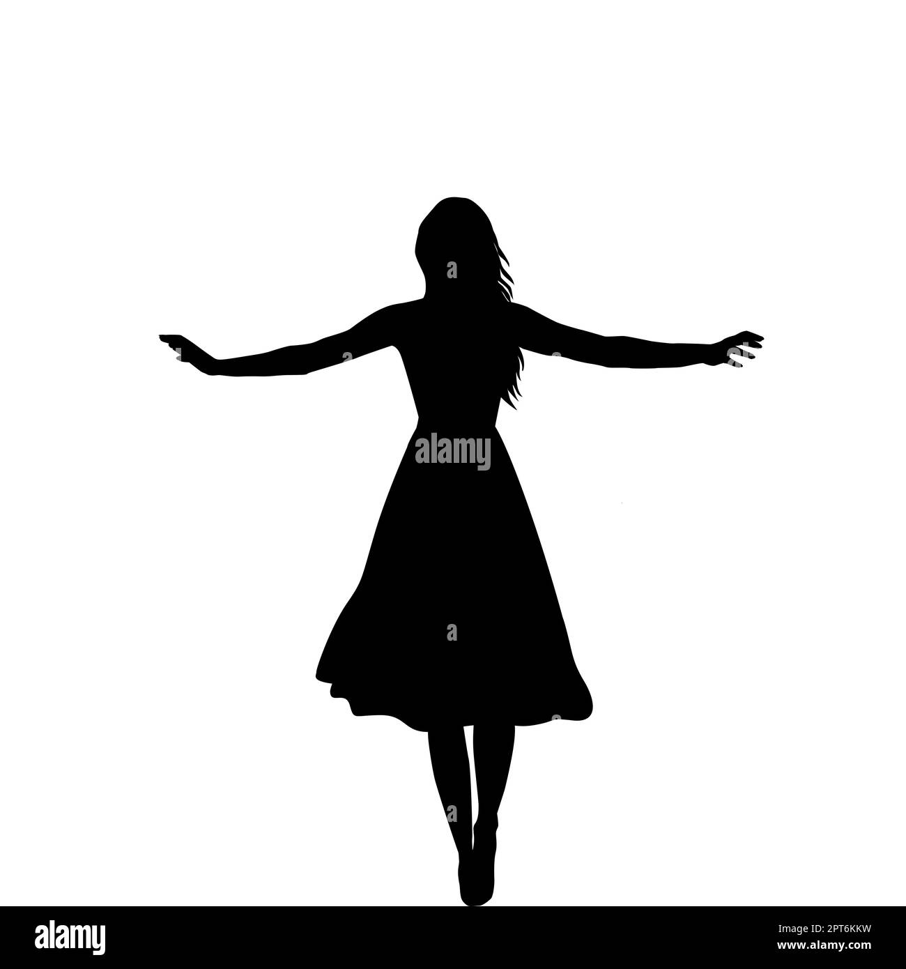 Spreading arms woman silhouette isolated on white background Stock ...