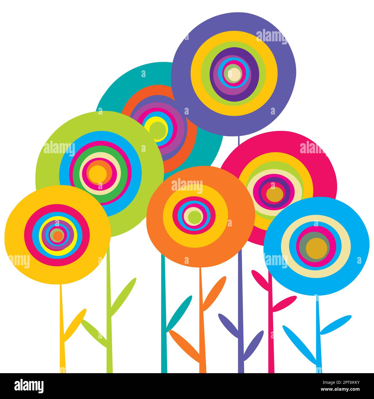 Stylized colored flowers in bloom over white background Stock Photo - Alamy