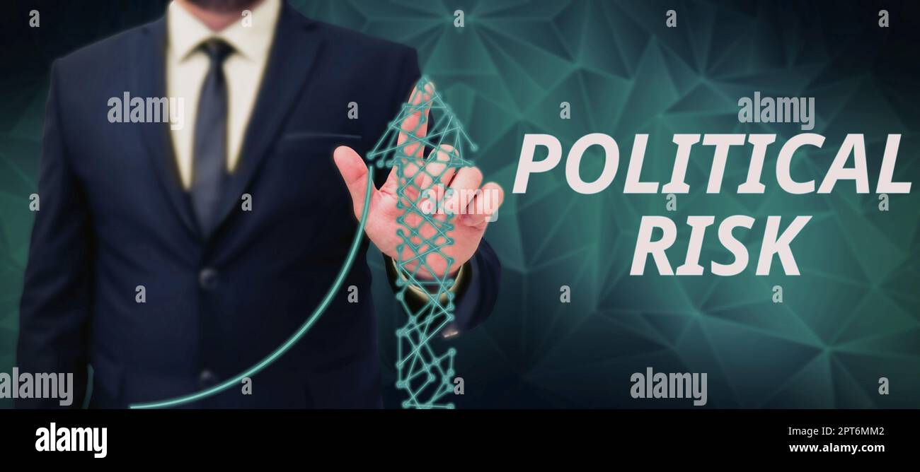 Text caption presenting Political Risk, Business approach ...