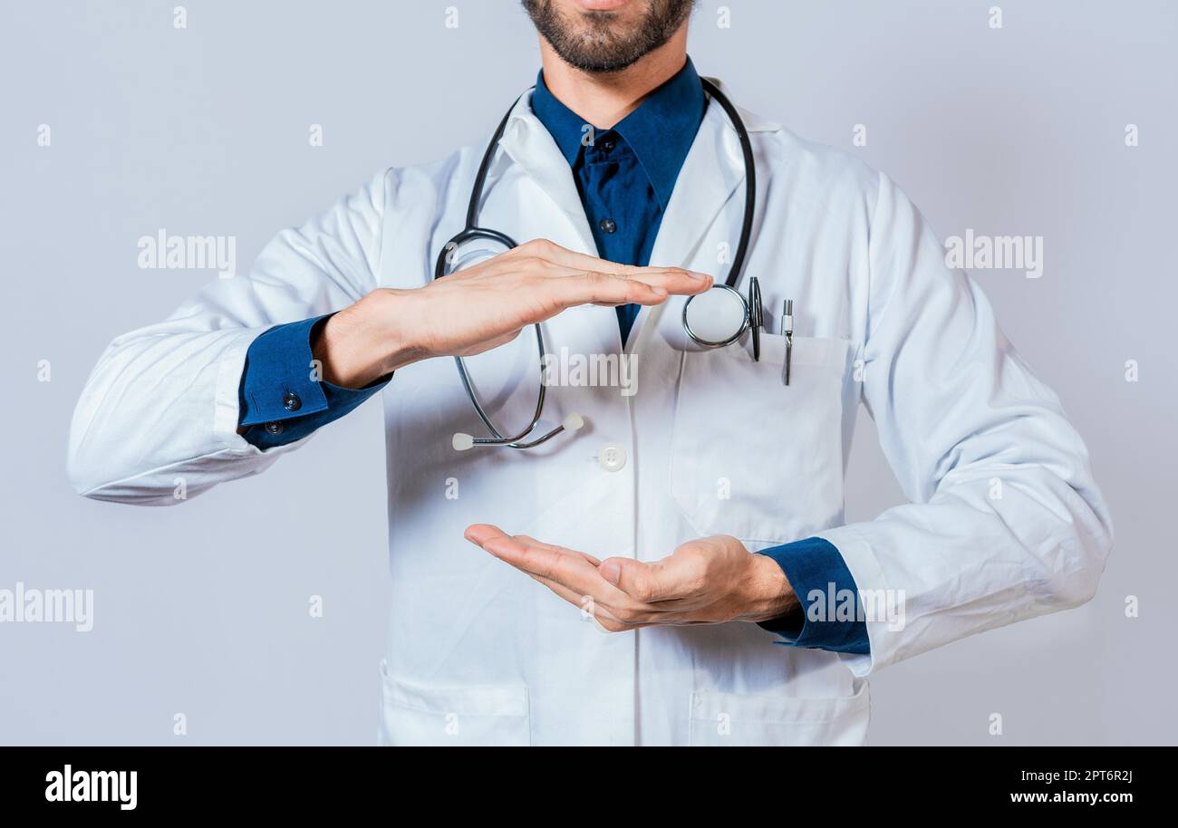 Unrecognizable doctor holding empty hands isolated. Doctor hands ...
