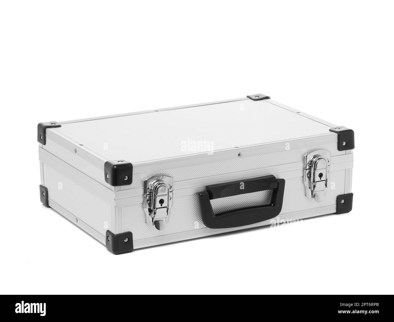 Metal suitcase isolated on white background. Concept of protection and ...