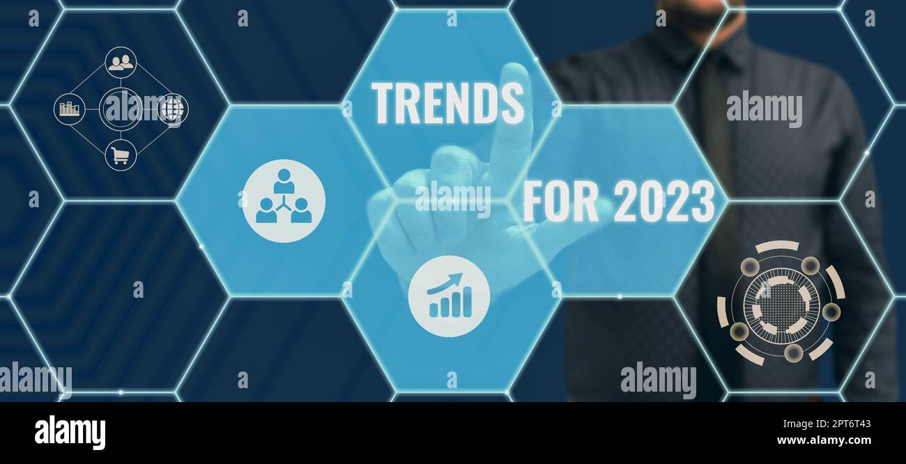 Hand writing sign Trends For 2023, Concept meaning list of things that ...