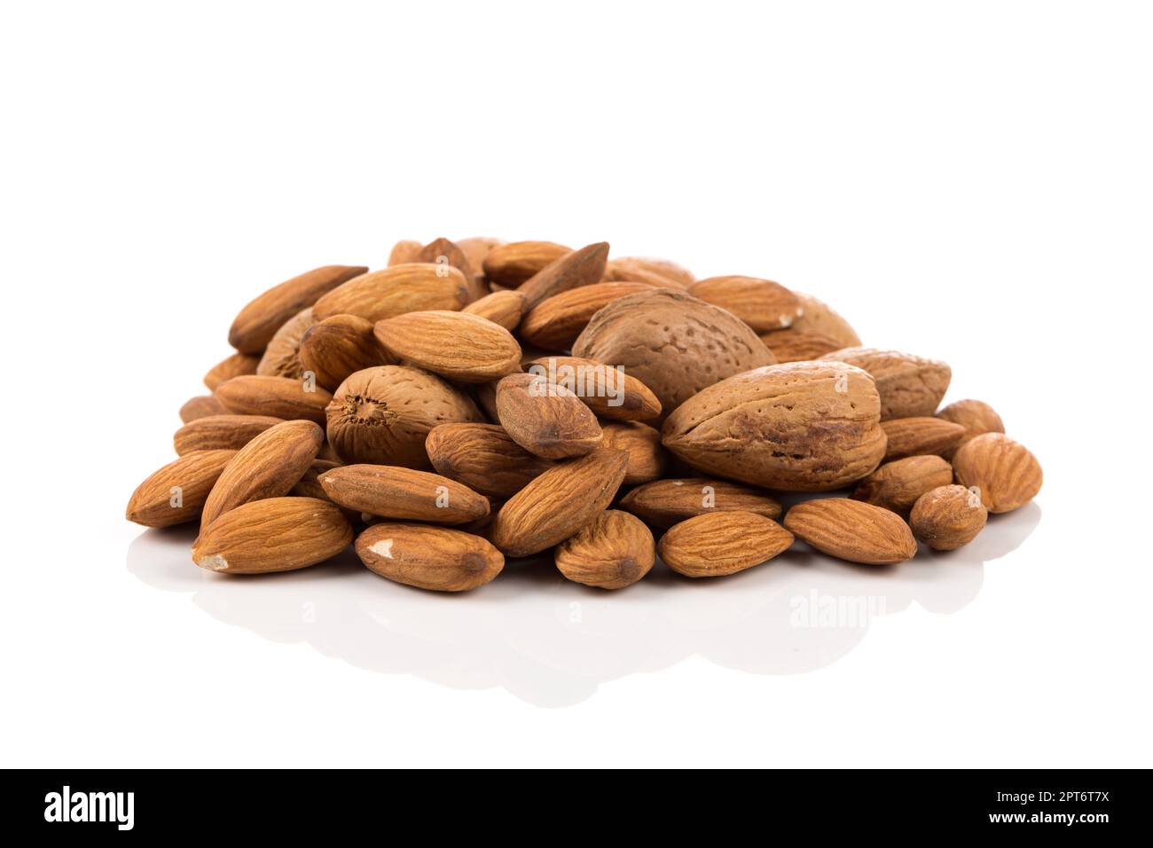 Pile of almonds nuts on a white background Stock Photo - Alamy