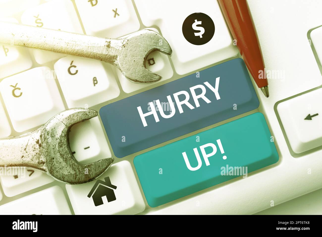 Hand writing sign Hurry Up, Business idea asking someone to do a job ...