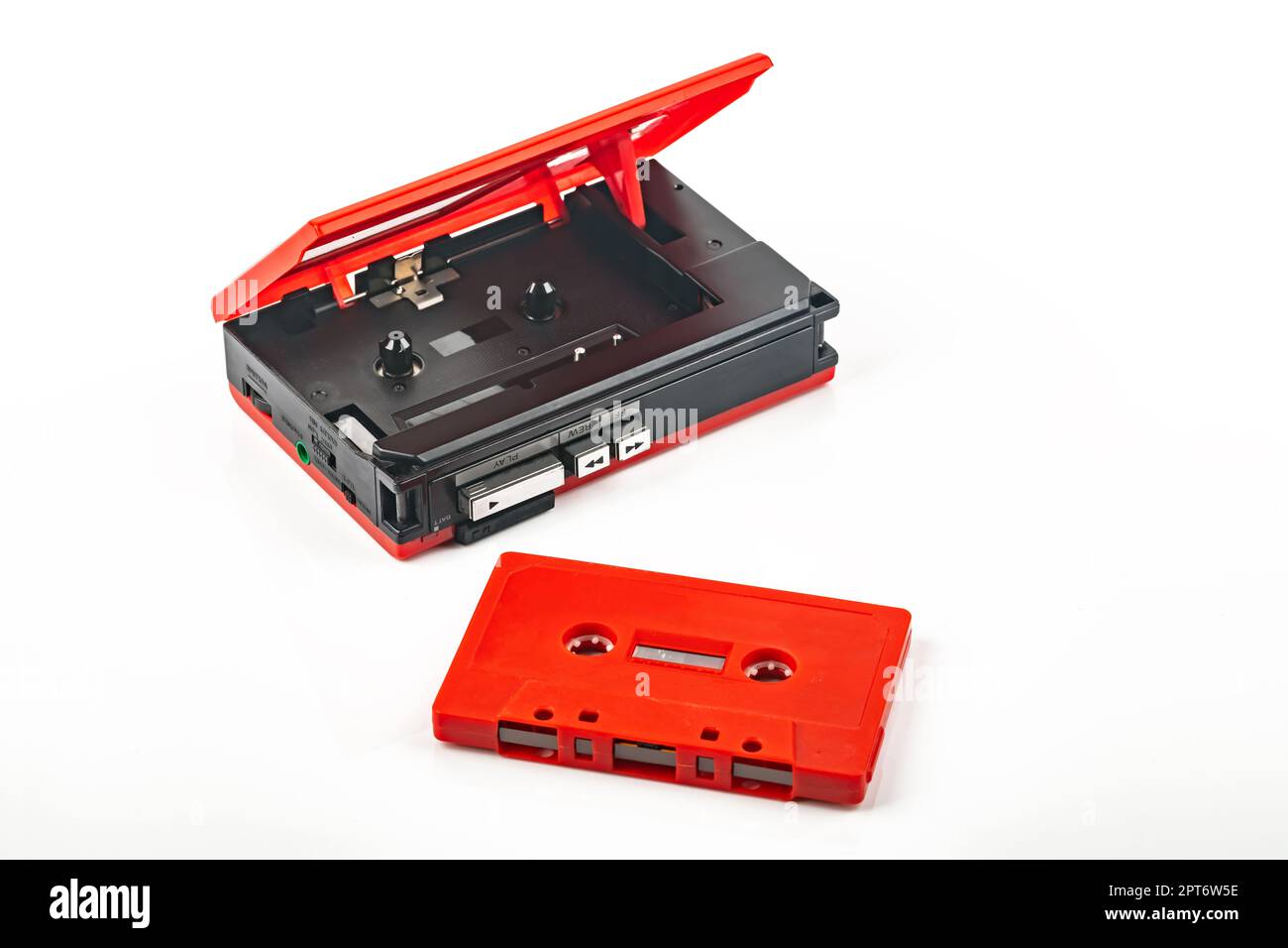 Beautiful red vintage audio cassette player over white background Stock ...