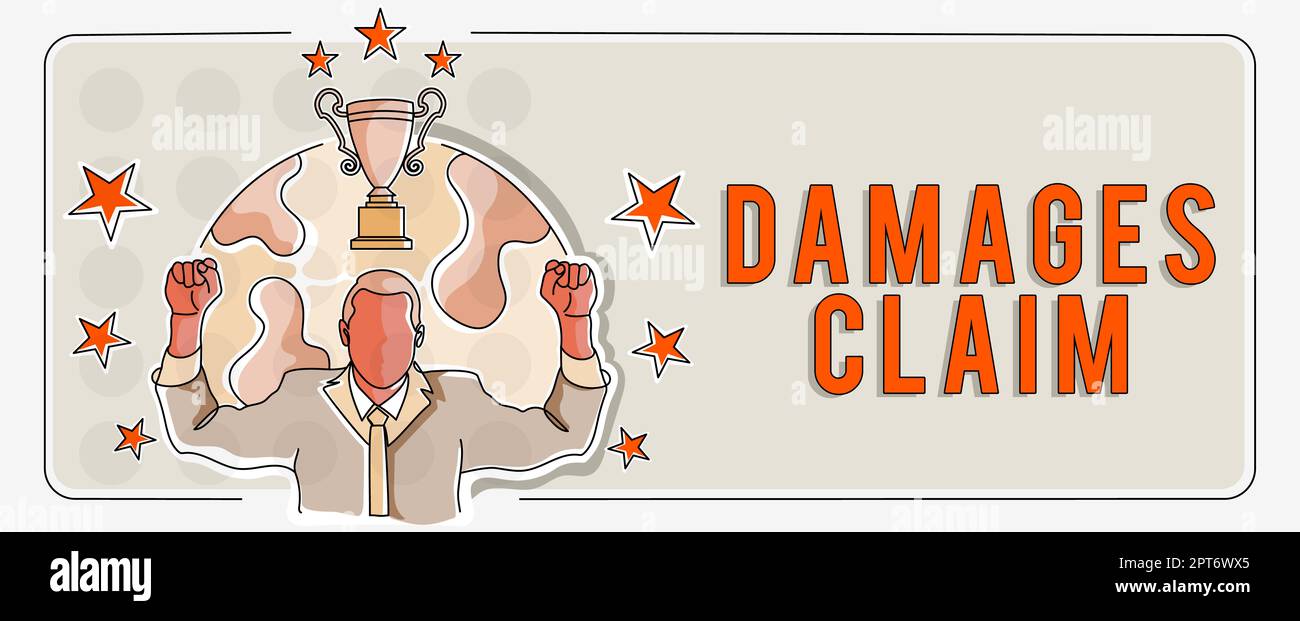 Text caption presenting Damages Claim, Concept meaning Demand ...