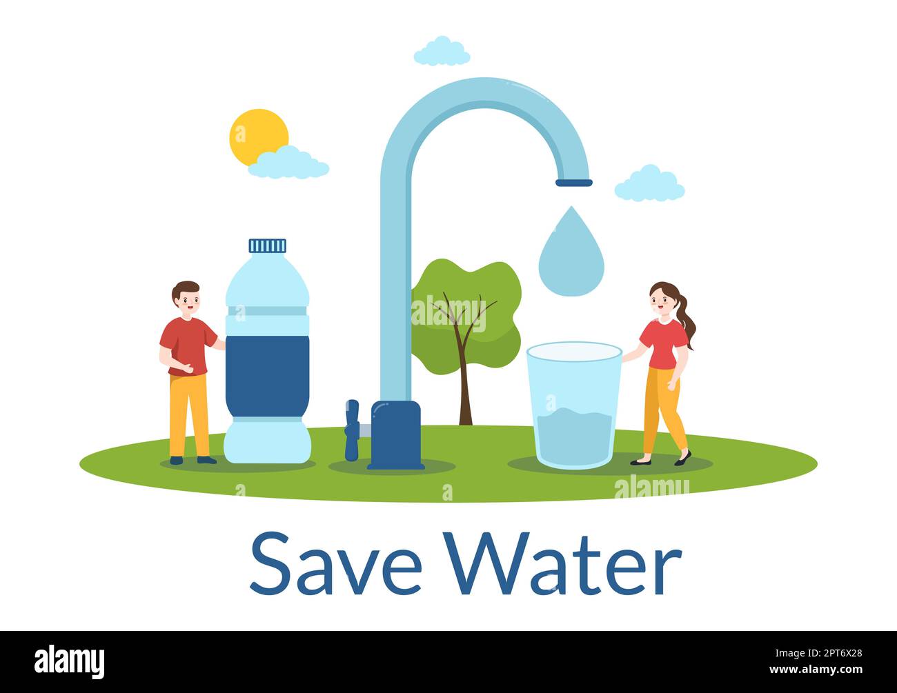 Water Saving Templates Hand Drawn Flat Cartoon Illustration for Mineral ...