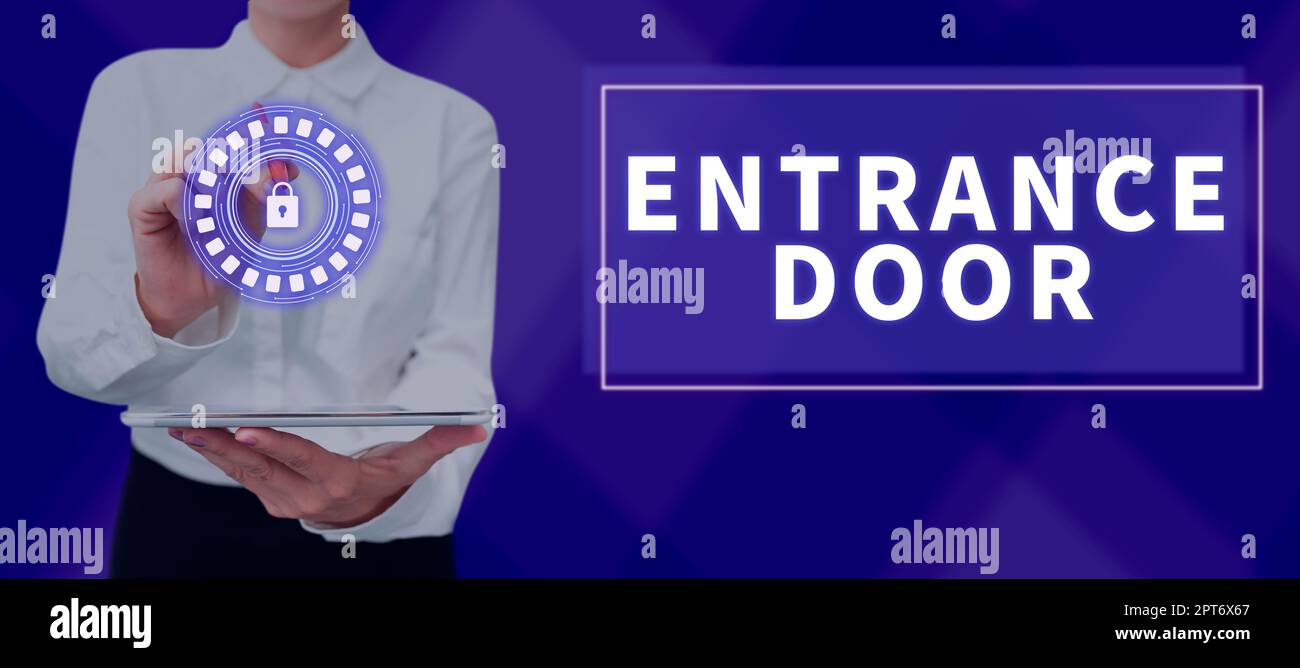 Text caption presenting Entrance Door, Business approach Way in Doorway ...