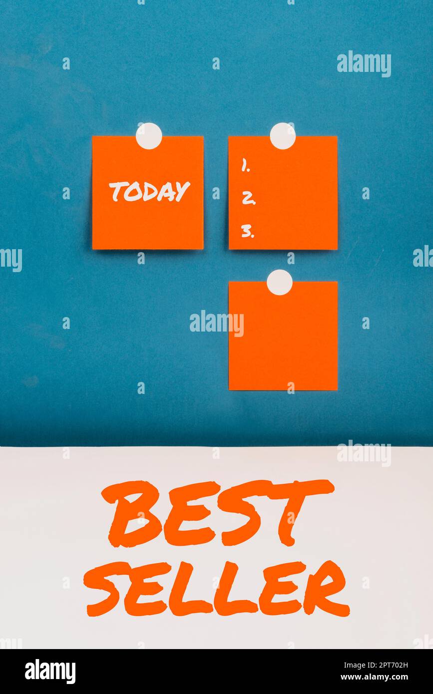 Text sign showing Best Seller, Word for book or other product that ...