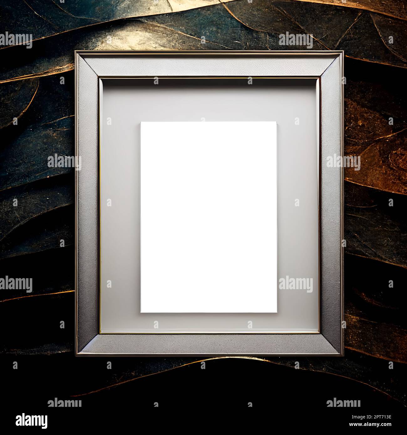 Modern silver frame on dark abstract wall. 3D rendering Stock Photo - Alamy