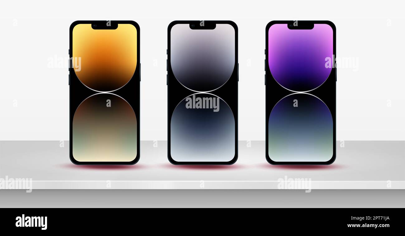 Modern smartphones standing on the table, white background - Vector ...