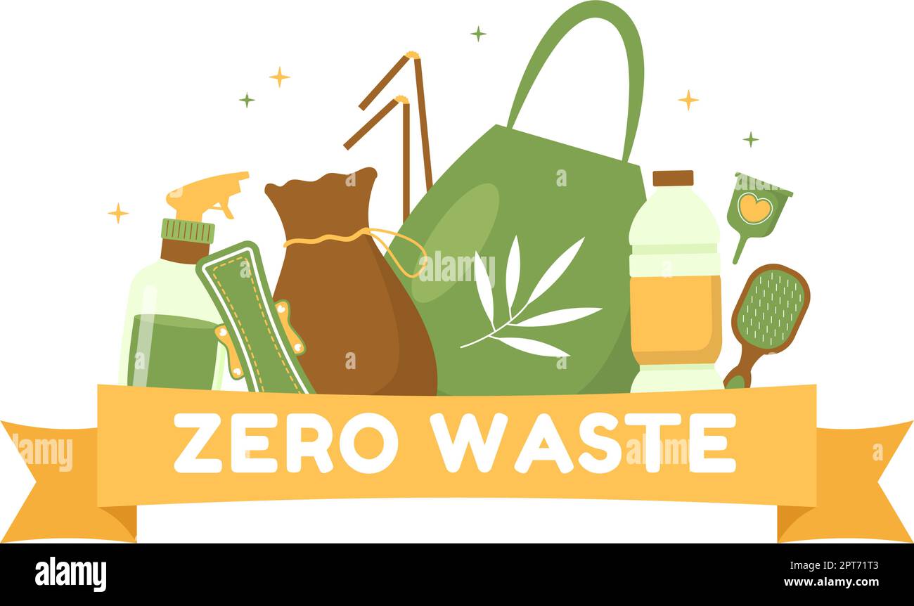Zero Waste Template Hand Drawn Cartoon Flat Illustration with Durable ...
