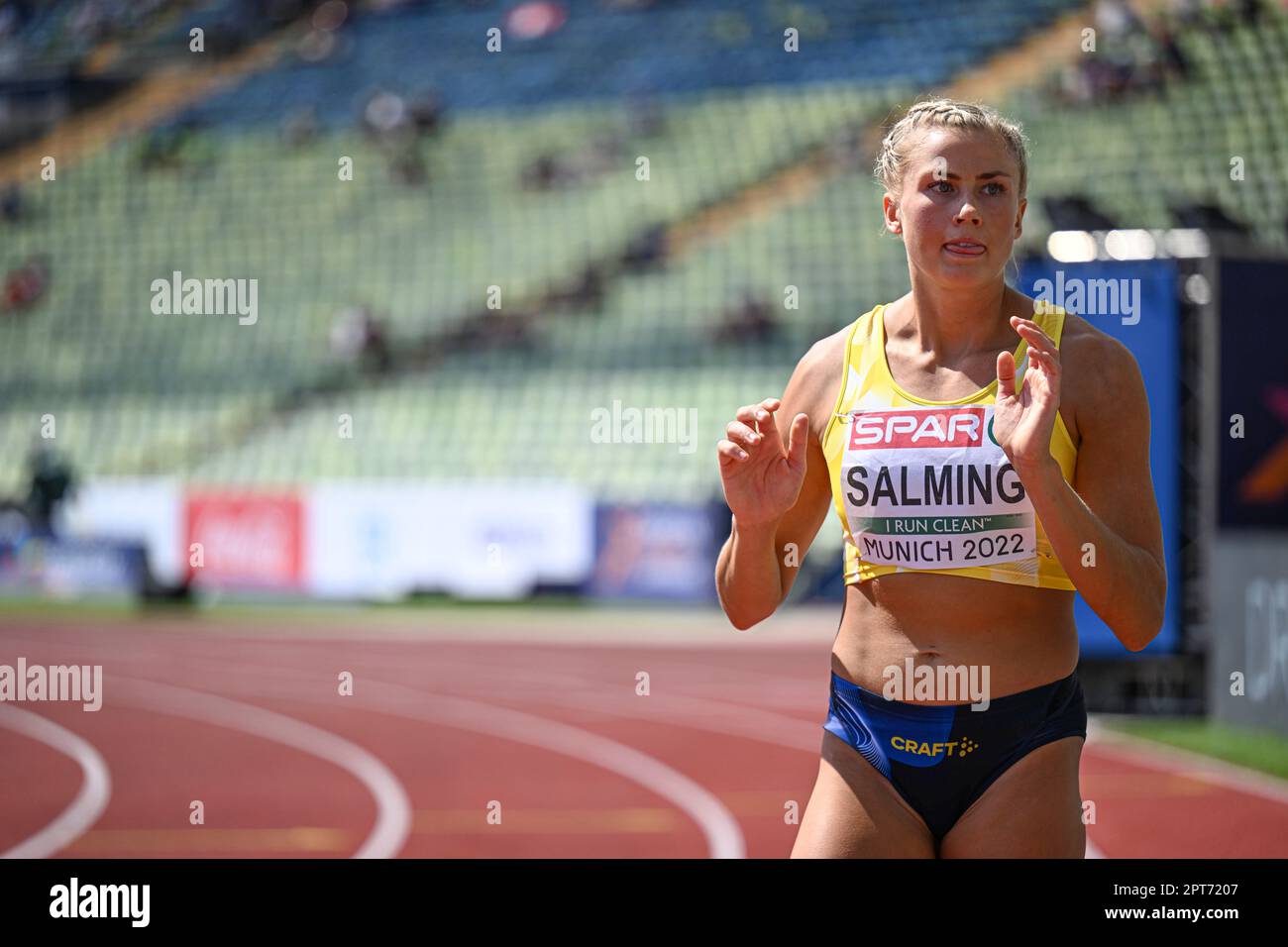 Bianca Salming participating in the high jump of the European Athletics Championships in Munich ...