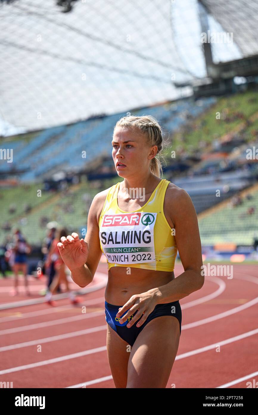 Bianca Salming participating in the high jump of the European Athletics Championships in Munich ...