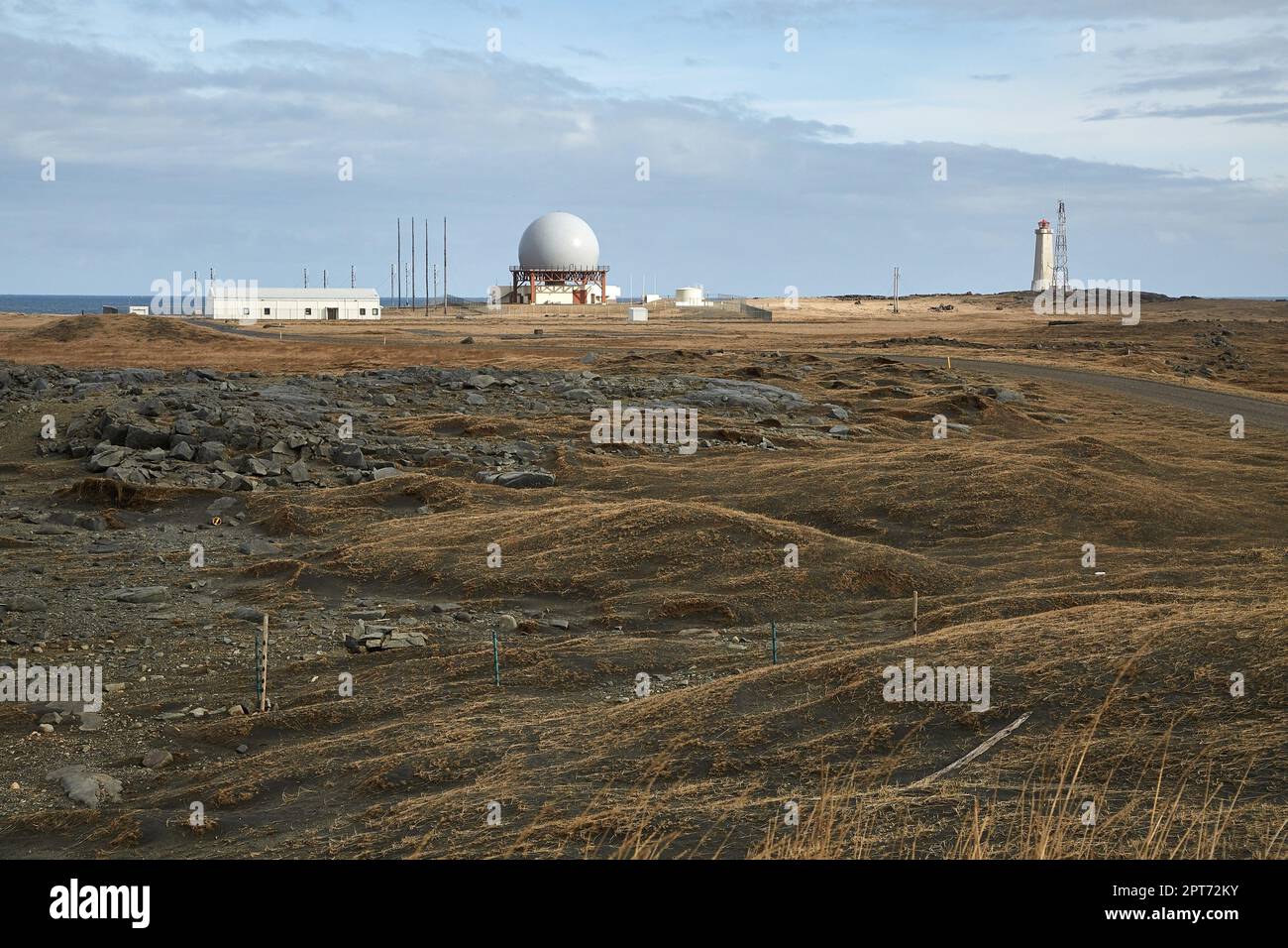 Radar dome in Iceland for air traffic control. Vestrahorn, Stokksnes ...