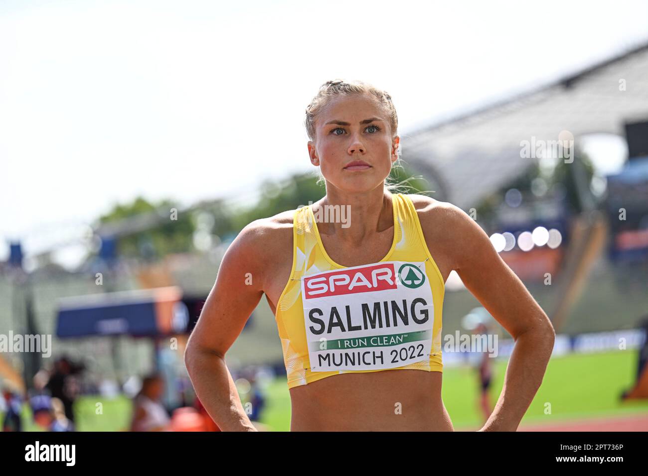 Bianca Salming participating in the high jump of the European Athletics Championships in Munich ...
