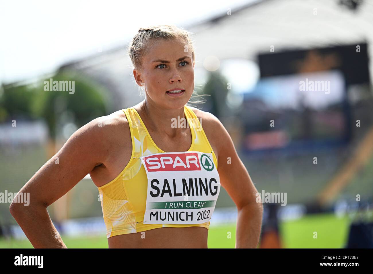 Bianca Salming participating in the high jump of the European Athletics Championships in Munich ...