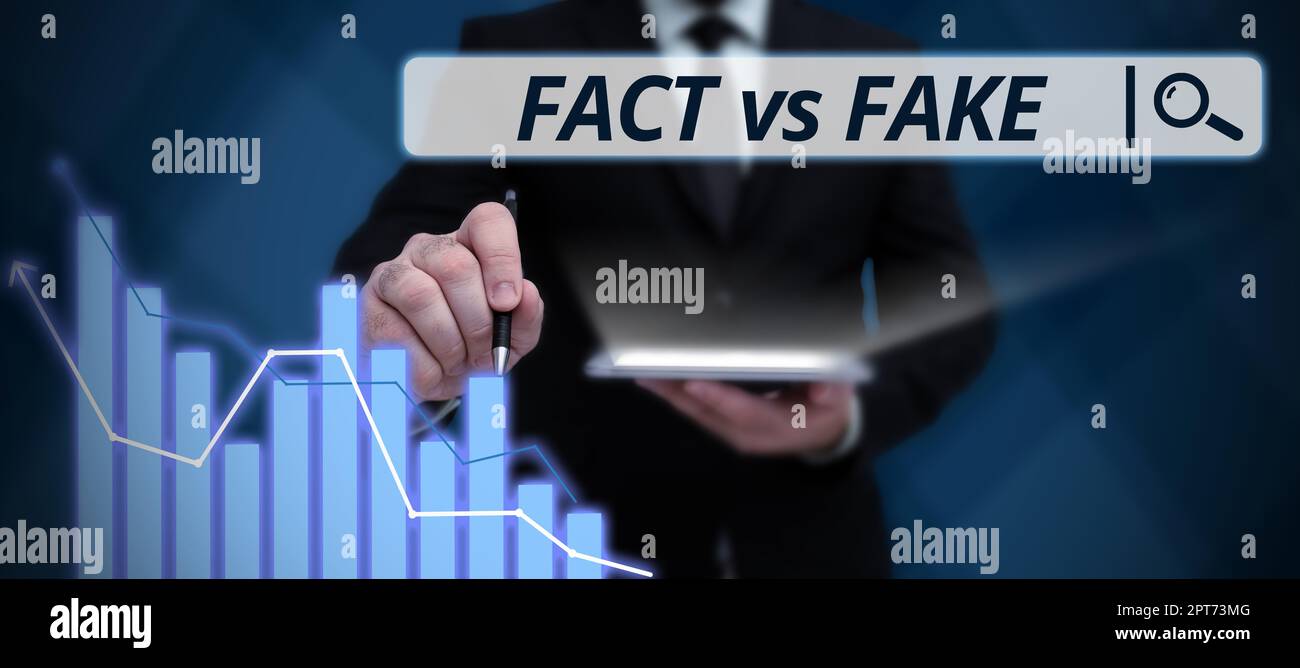 Conceptual caption Fact Vs Fake, Business idea Rivalry or products or ...