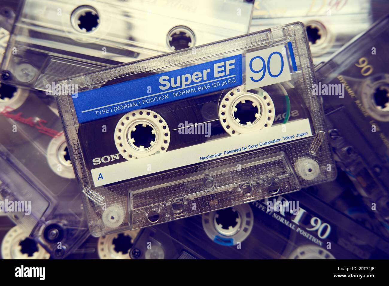 One Sony audio cassette lies on a pile of audio cassettes Stock Photo ...