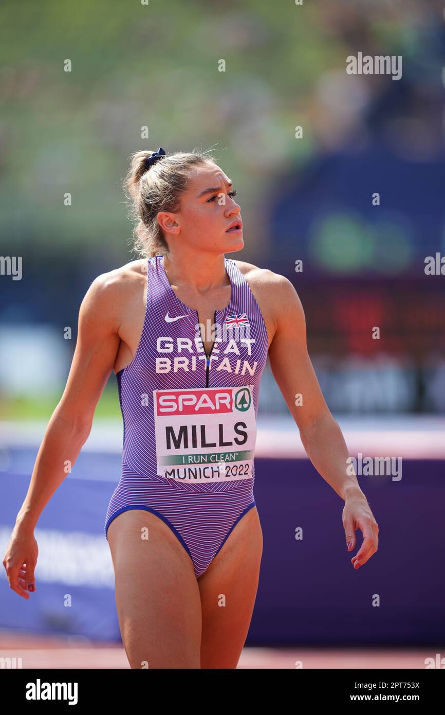 Holly Mills participating in the high jump of the European Athletics Championships in Munich ...