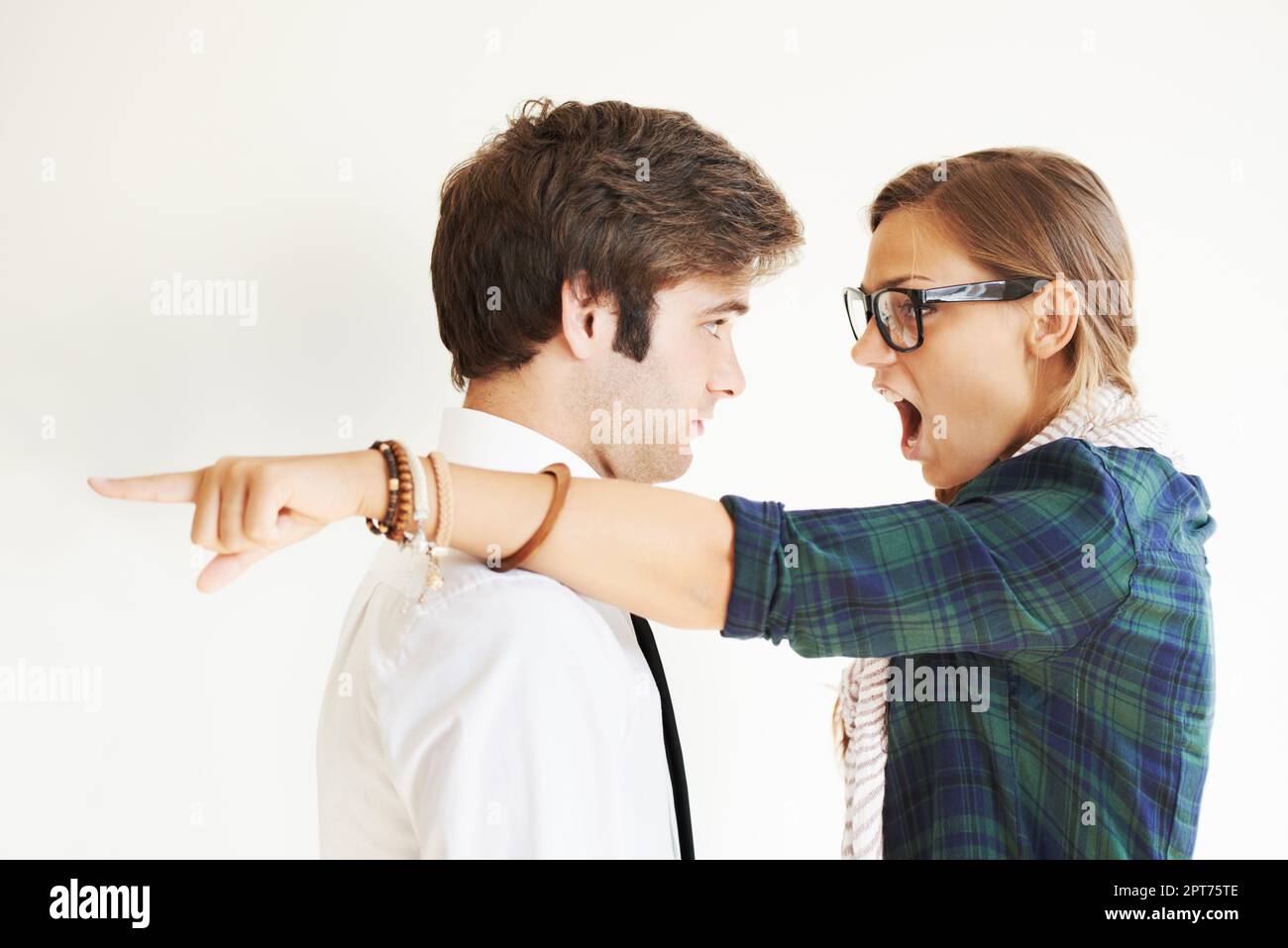 Get out. An angry hipster screaming at her boyfriend while pointing ...