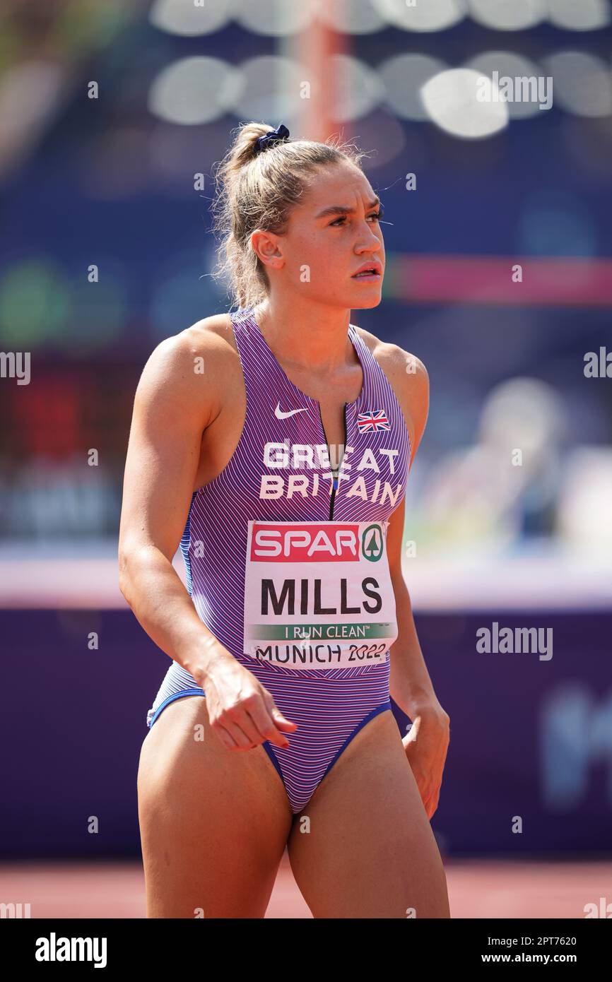 Holly Mills participating in the high jump of the European Athletics Championships in Munich ...