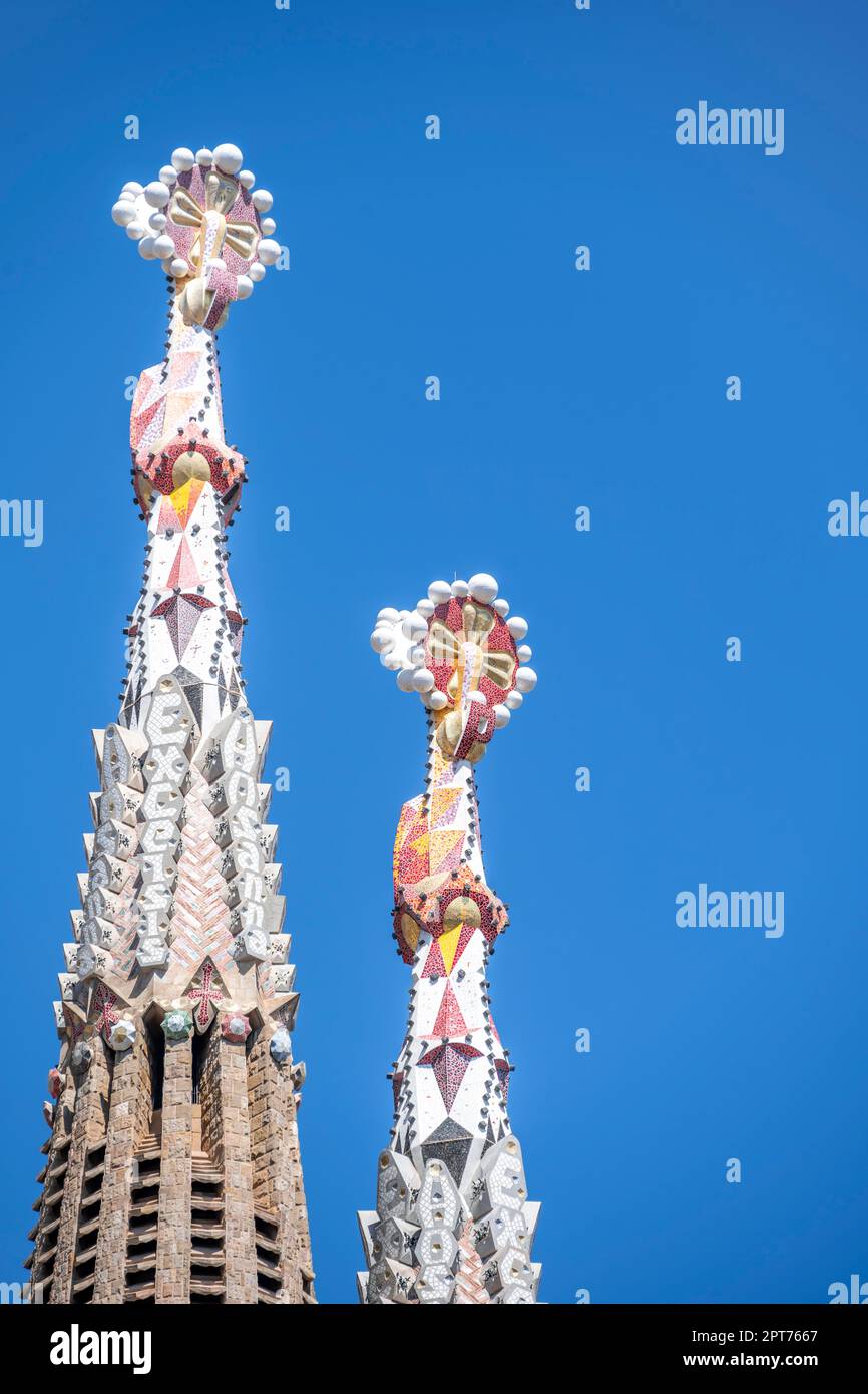 Colourful ornate spires, Sagrada Familia, Church of the Atonement of ...
