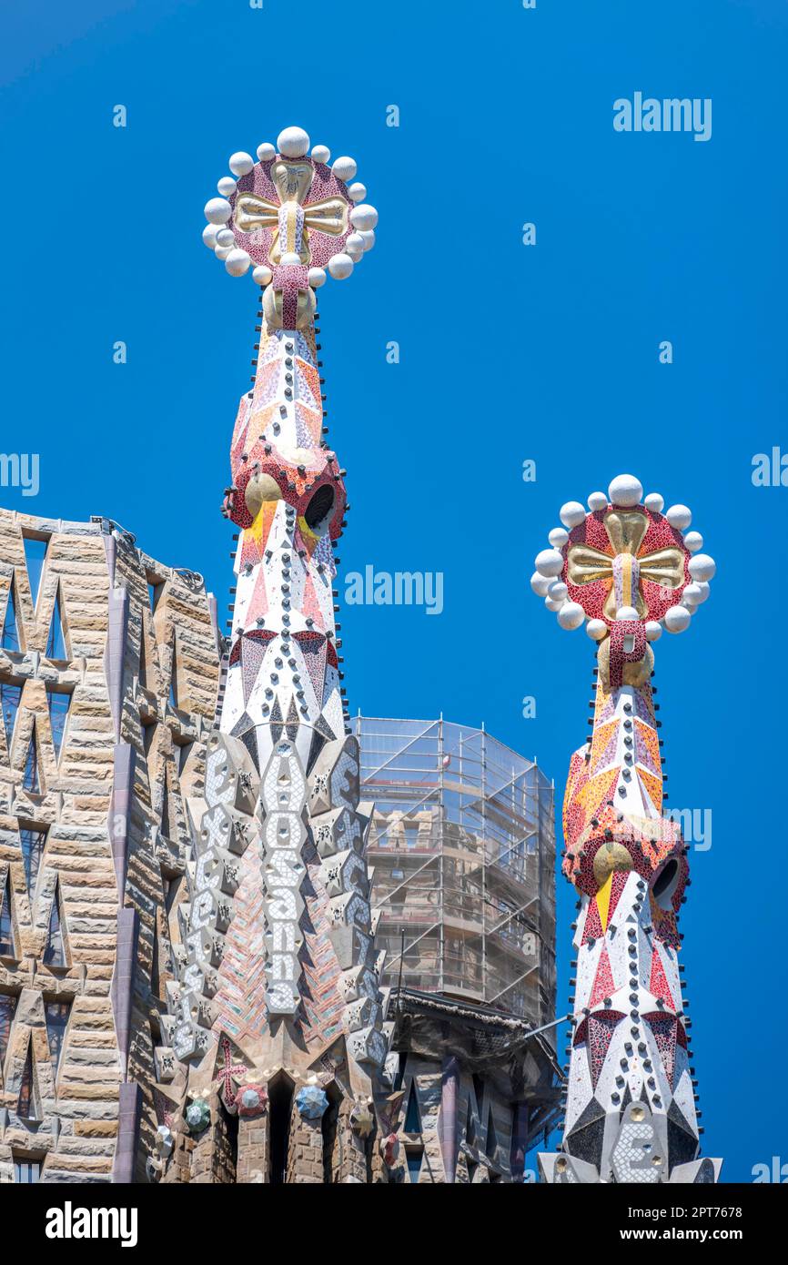 Colourful ornate spires, Sagrada Familia, Church of the Atonement of ...
