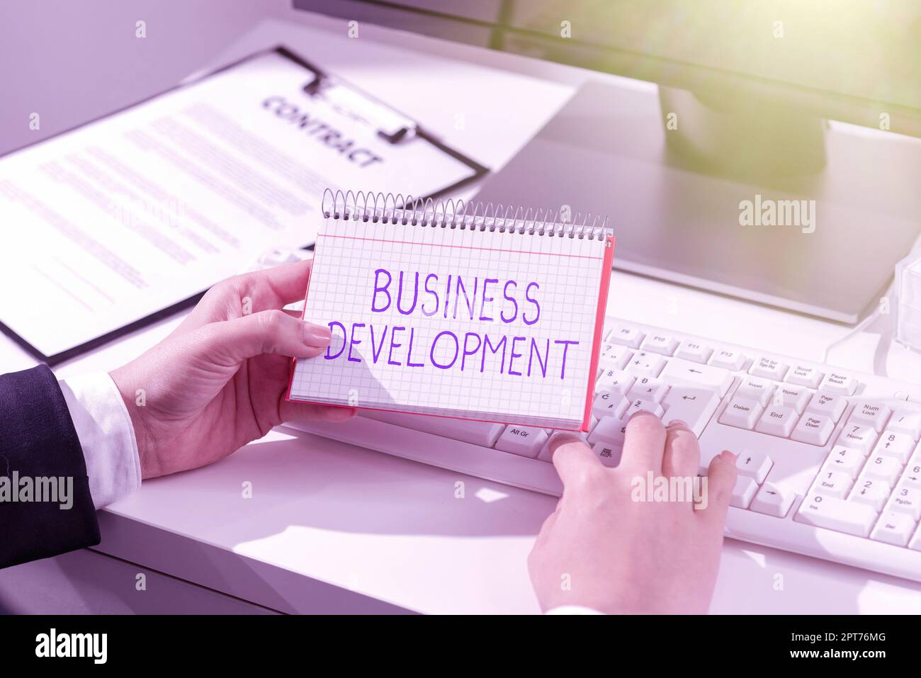 Hand writing sign Business Development, Internet Concept Implement ...