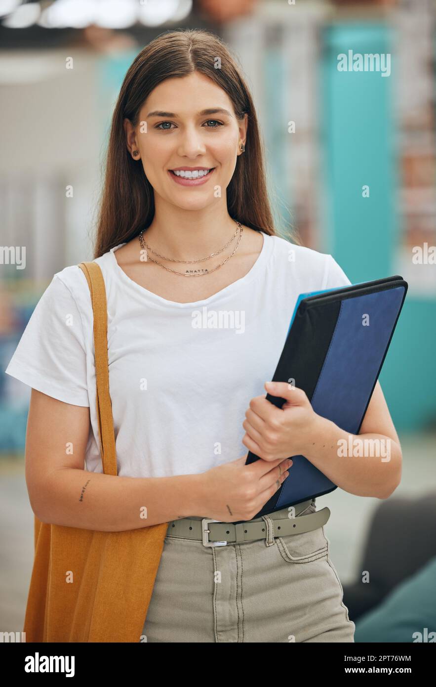 Young woman, college student portrait and university campus for ...