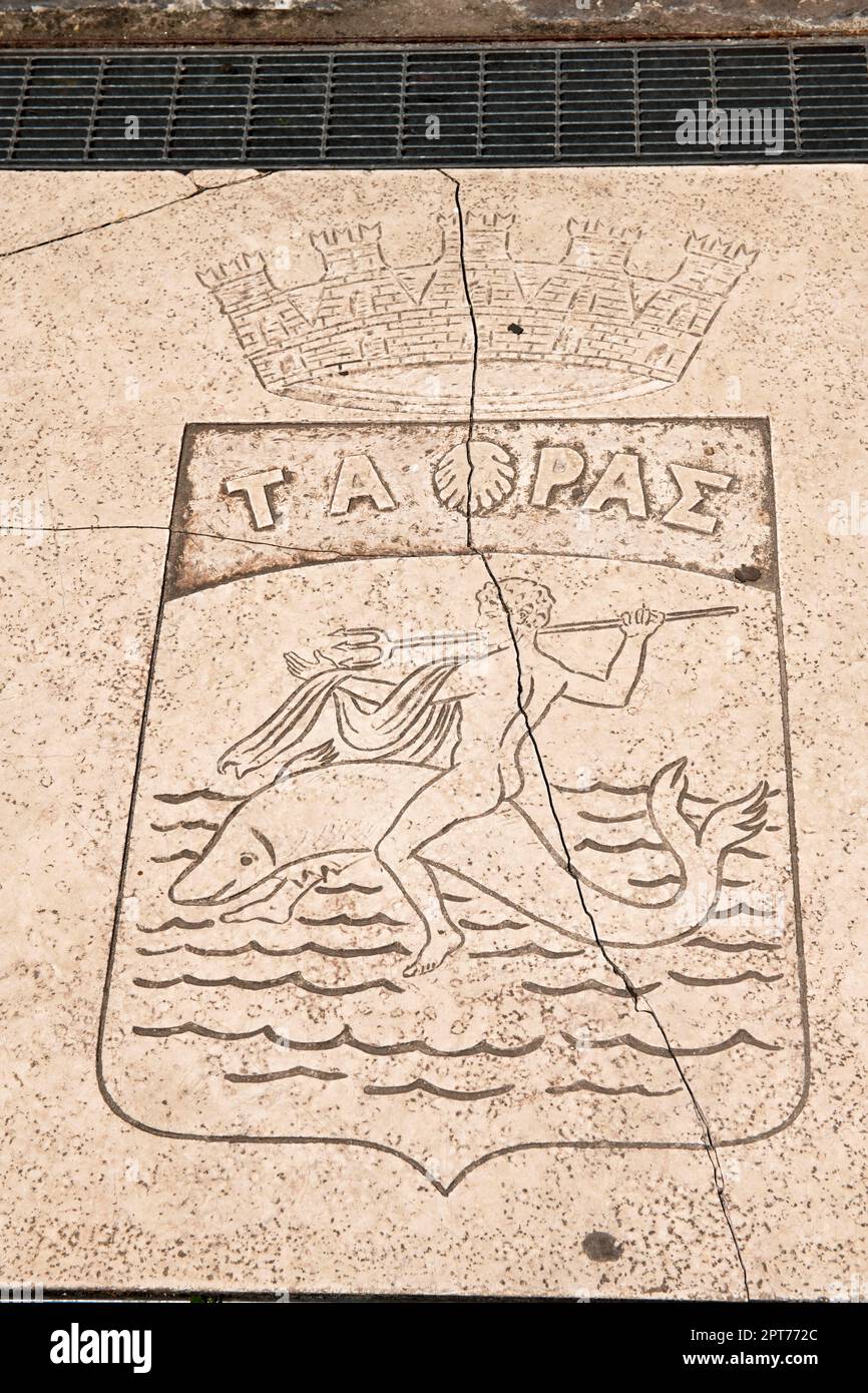 Neptune with trident on fish, coat of arms of the Greek-antique Taras ...