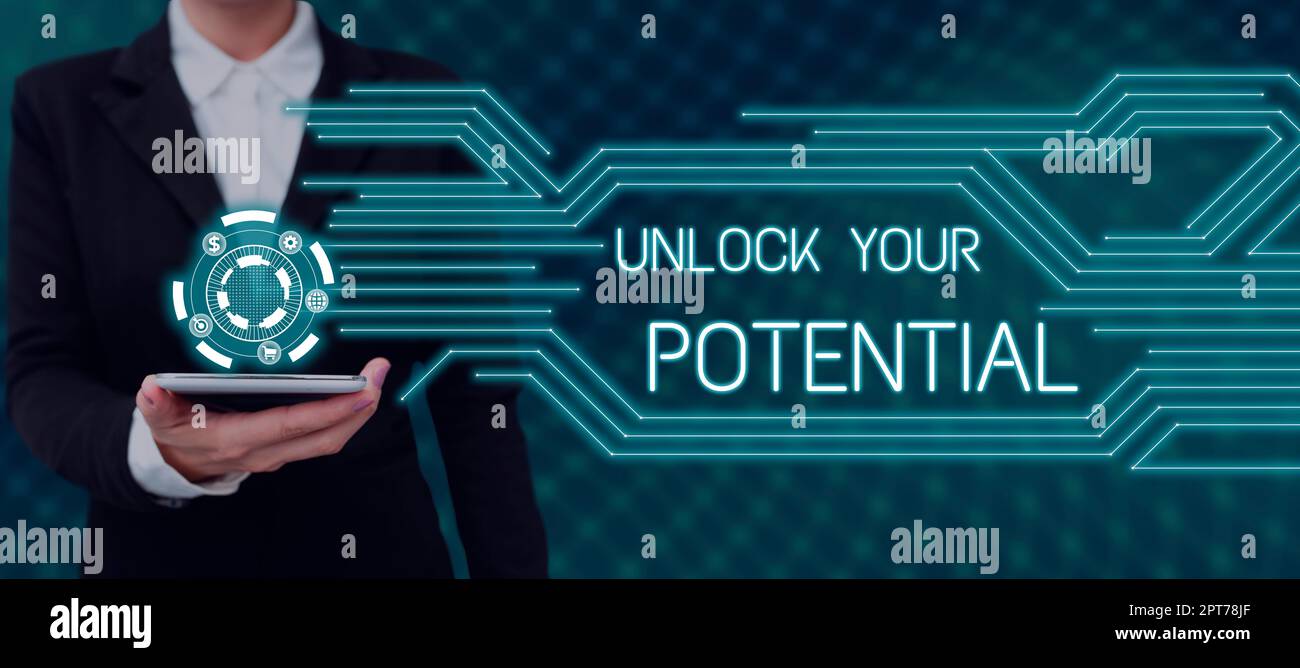 Text caption presenting Unlock Your Potential, Business approach ...
