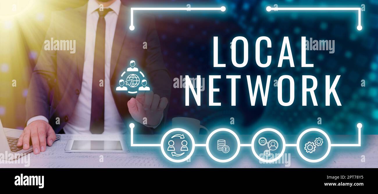 Text sign showing Local Network, Business showcase Intranet LAN Radio ...