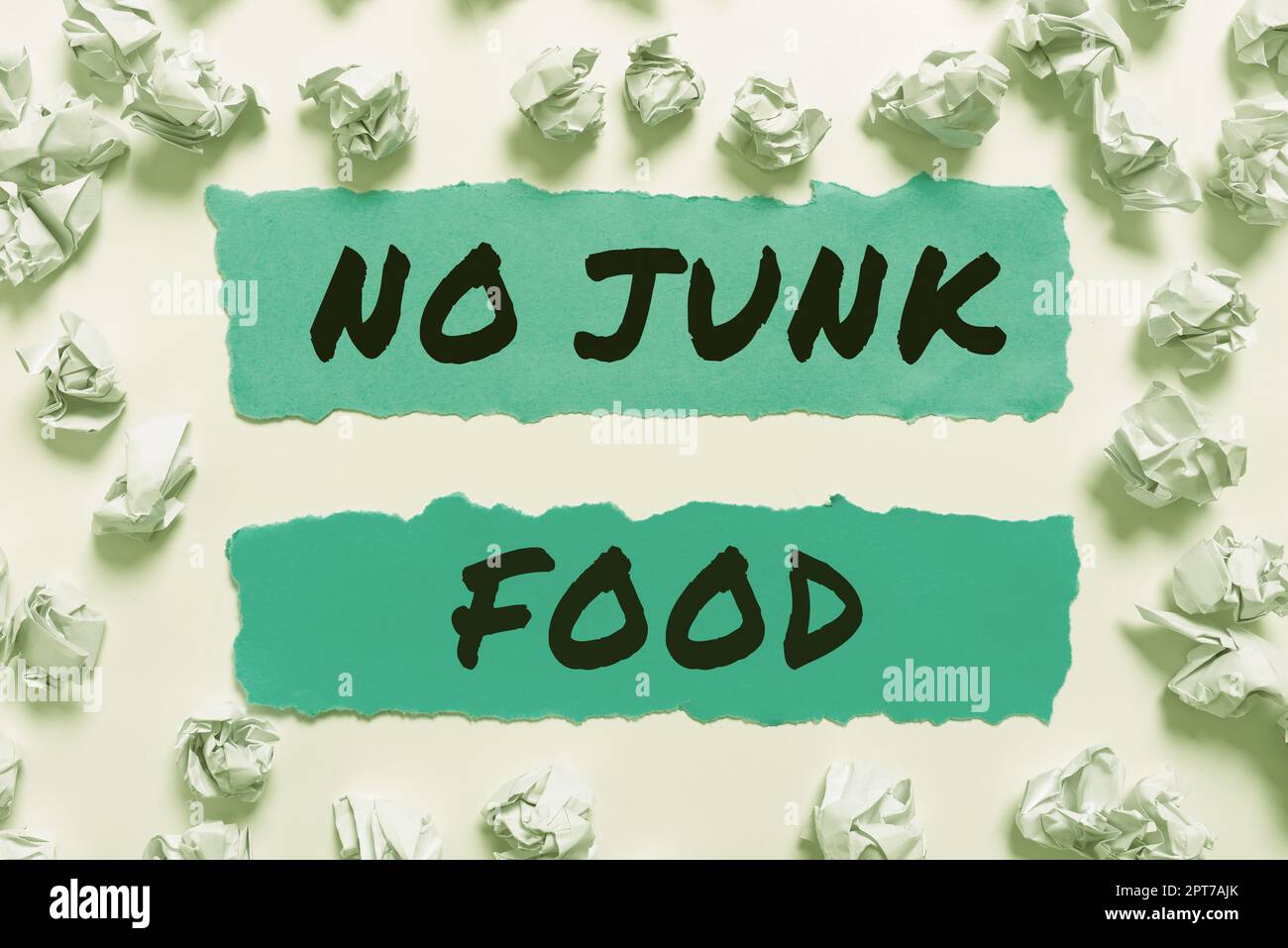 Text caption presenting No Junk Food, Concept meaning Stop eating ...