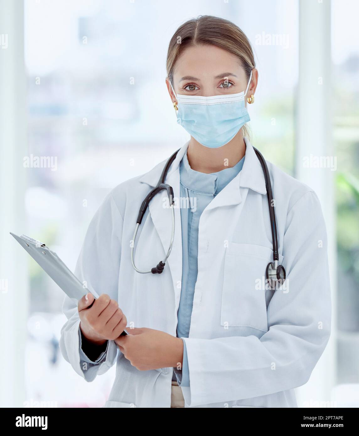 Medical doctor in covid hospital portrait, health safety compliance and healthcare professional ...
