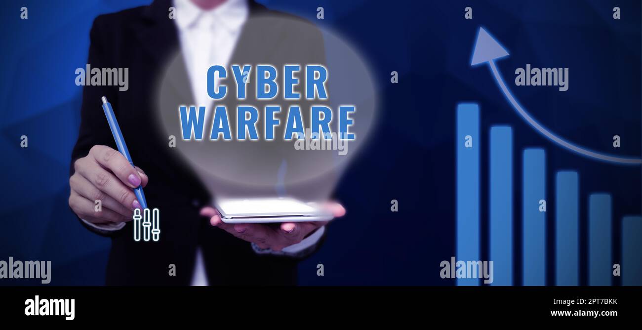 Conceptual caption Cyber Warfare, Business showcase Virtual War Hackers ...