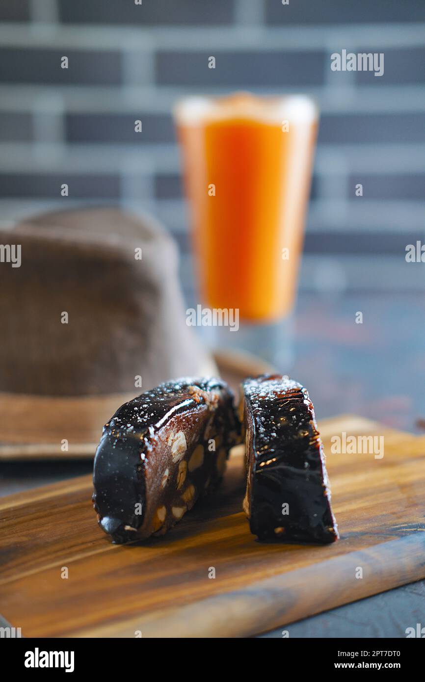 Spanish chocolate turron (torrone) - a pastry made from honey, sugar ...