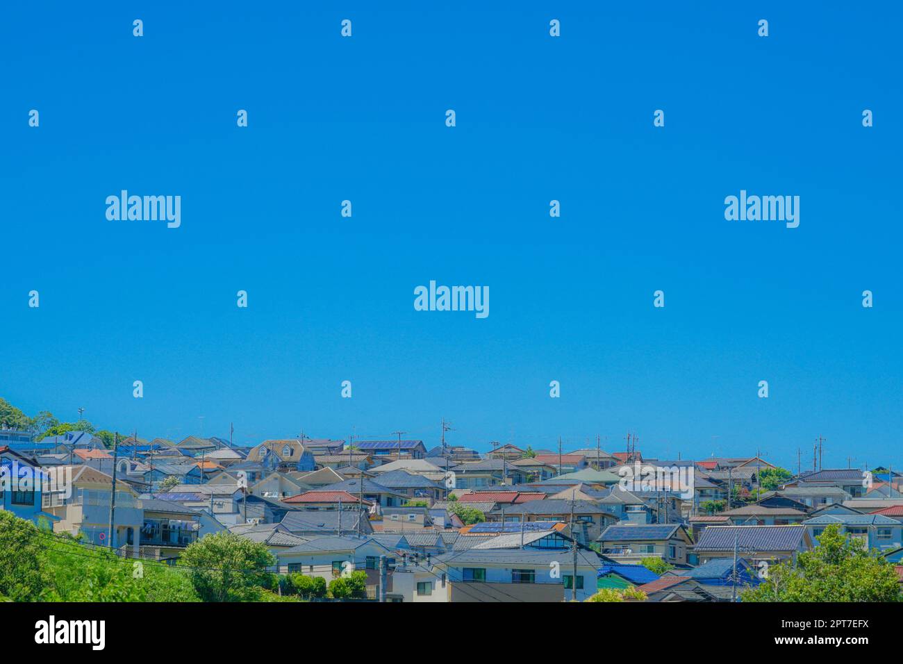 Hino City skyline and the blue sky. Shooting Location: Hino City, Tokyo ...