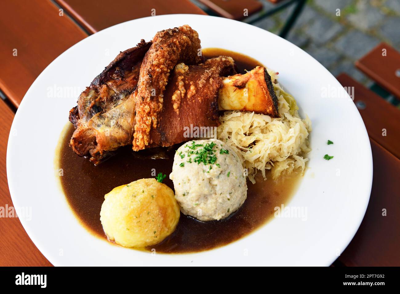 Typical Bavarian meat dish, knuckle of pork, knuckle of pork with ...