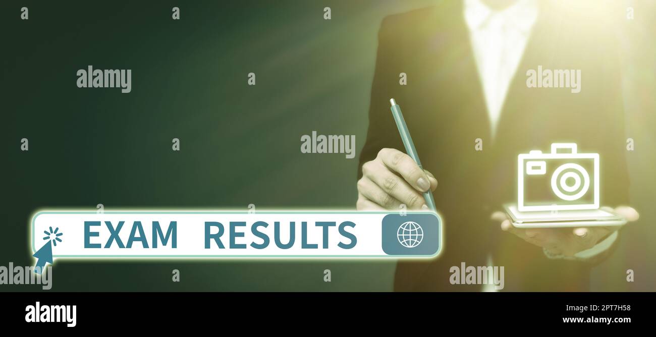 Text caption presenting Exam Results, Internet Concept An outcome of a ...